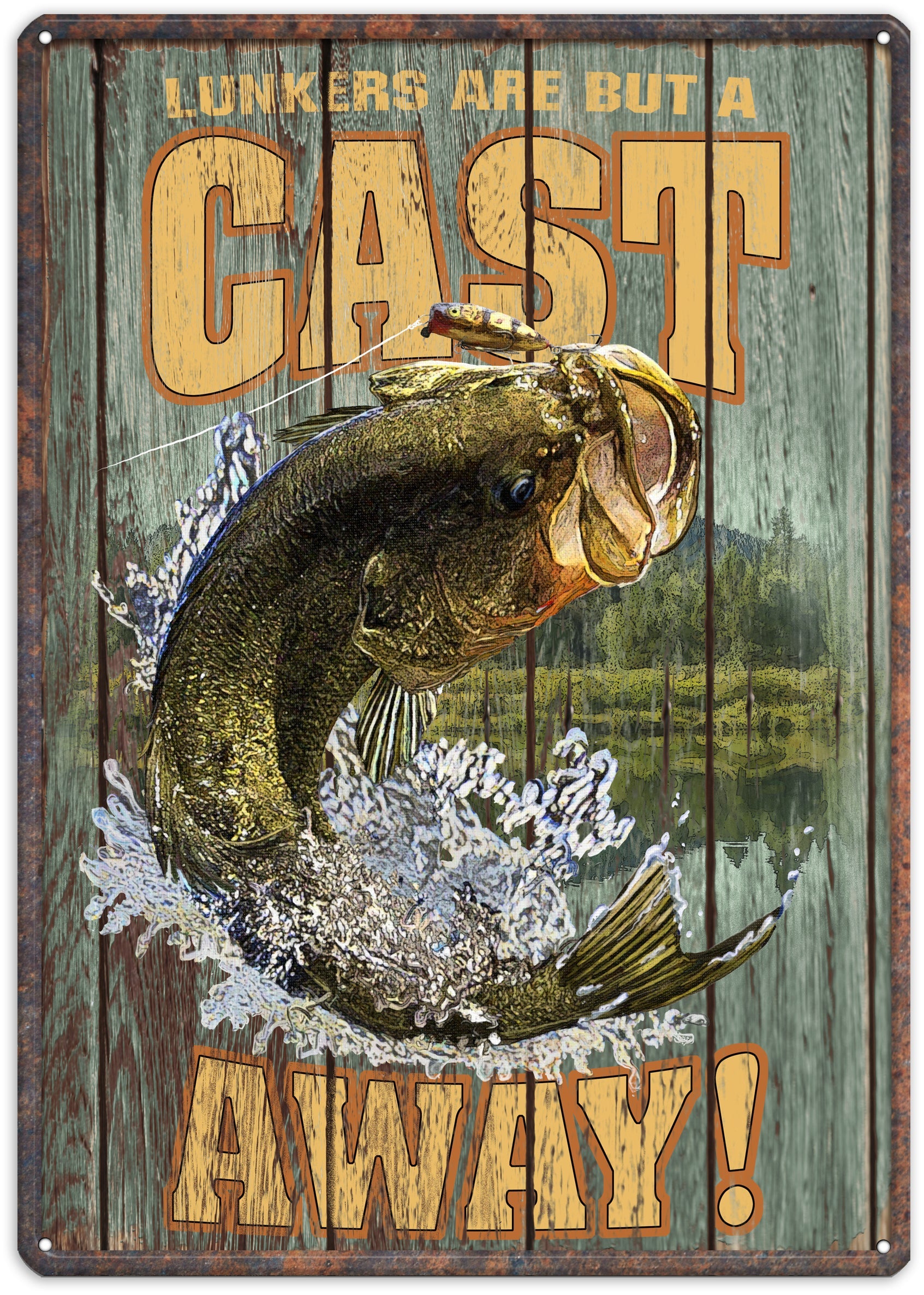 Tin Sign - Lunkers Are A Cast Away | 12in x 17in Decor – Rivers Edge ...