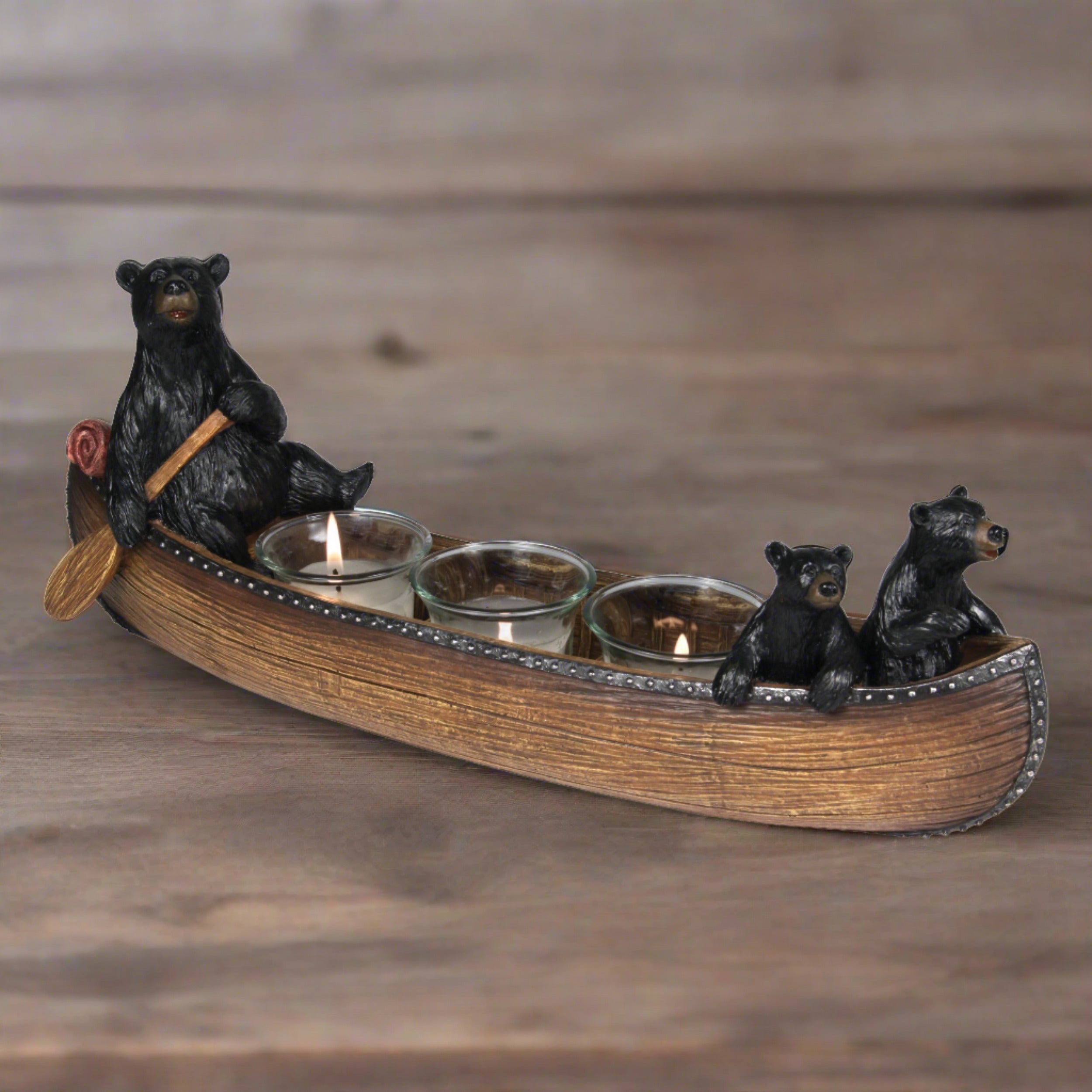 Candle Holder - Bears in Canoe 3 Piece Centerpiece – Rivers Edge Products
