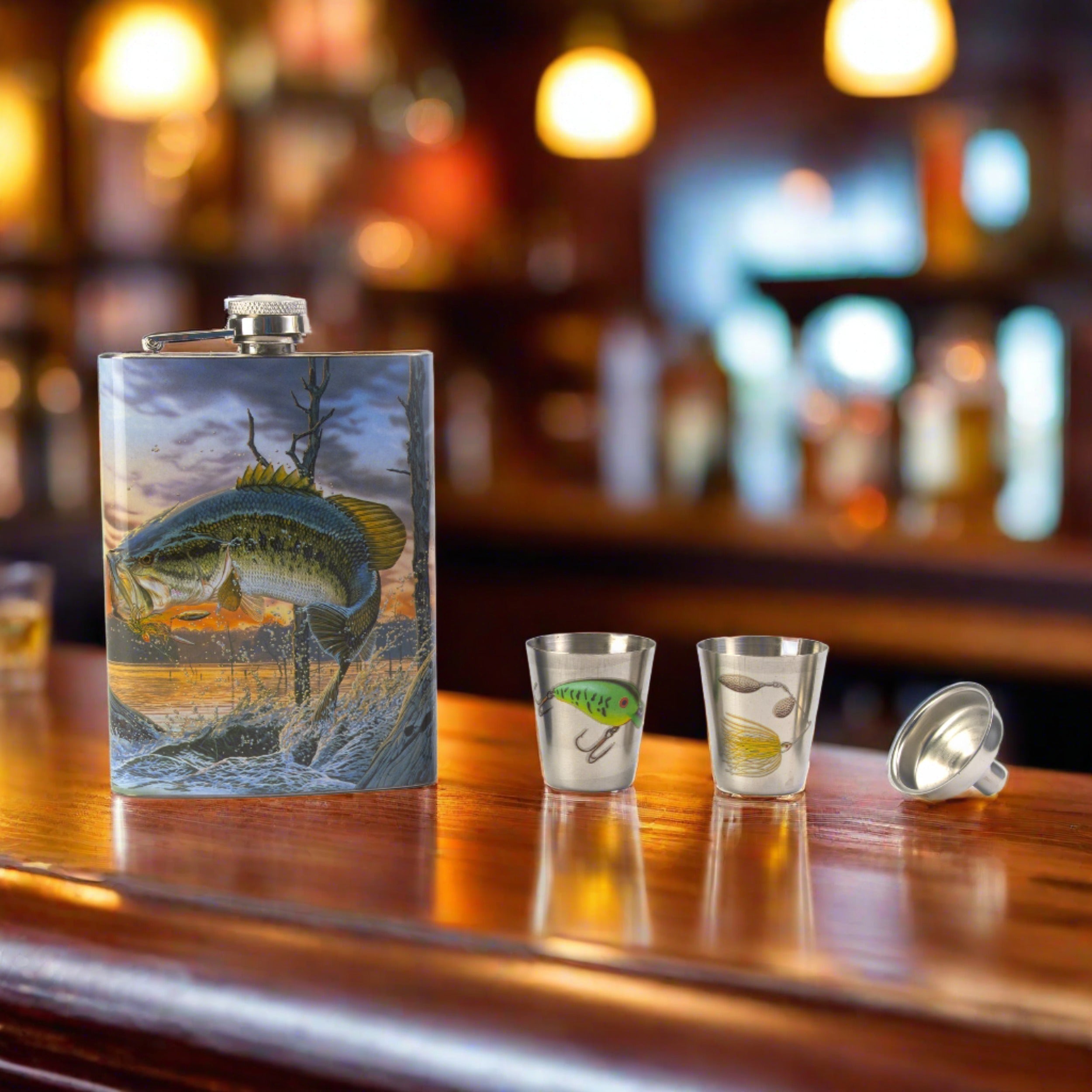 Flask Set with Bass Design - Perfect Gift for Outdoors – Rivers Edge ...